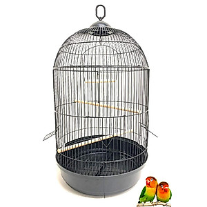 ROUND BIRD CAGE for Cockatiel Lovebird Finch Canary Aviary Budgie Parakeet (13" D x 25" H, Black)