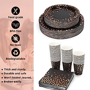 Simbago Black and Rose Gold Party Supplies-Disposable Dinnerware Set 50 Paper Plates 50 Dessert Plates 50 Cups 50 Napkins,Retirement Birthday