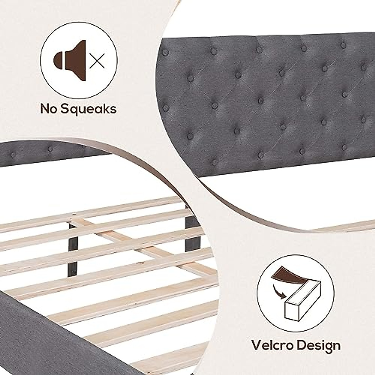 Queen Size Linen Platform Bed Frame with Upholstered Headboard, Modern Elegant Platform Bed with Strong Wood Slats Support & Easy Assemble for Bedroom Girls, No Box Spring Needed (Queen, Gray)