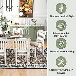 GLORHOME 6 7-Piece Dining Table Set with Upholstered Chairs-Shaped Legs for Kitchen Family-Modern and Stylish Design, Gray+White