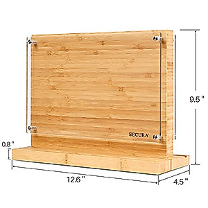 Secura Magnetic Knife Block, Bamboo Knife Stand, Double Side Knife Holder, Kitchen Multifunctional Storage with Transparent Acrylic Protection Shield,12 inch