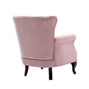 Janoray Mid Century Modern Accent Chair Upholstered Armchair Comfy Velvet Fabric Single Sofa with Tufted Wingback for Small Spaces Bedroom Living Room, Pink