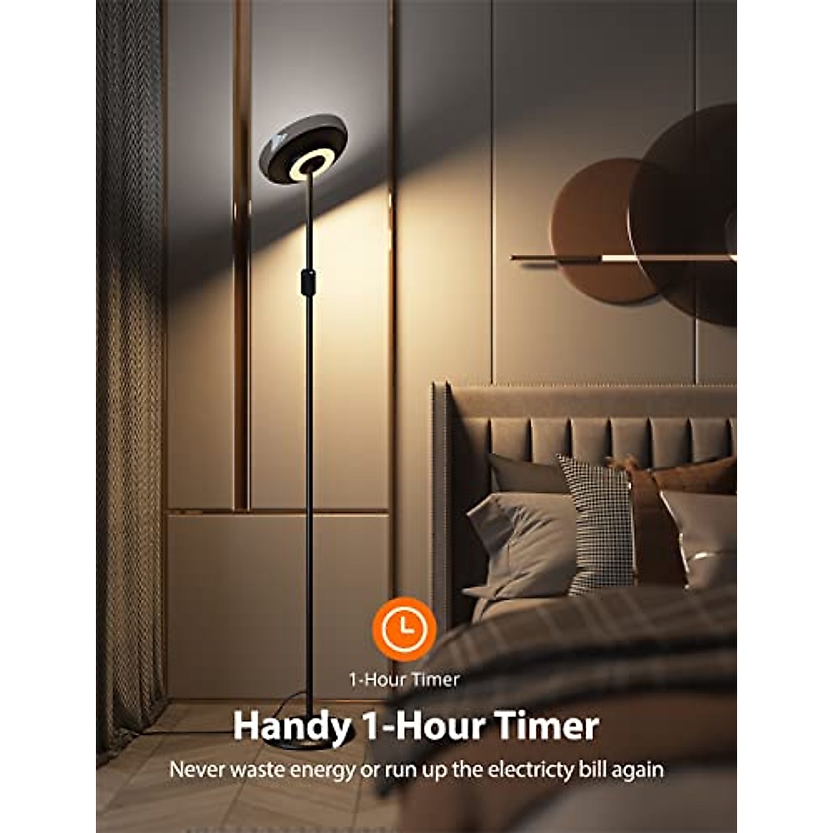 SYMPA LED Floor Lamp, Floor Lamps for Living Room, 30W Main Light and 15W Side Reading Lamp, 3000K-6000K Colors & Brightness Adjustable Standing Lamp with Touch Control Memory Function, 1H Timer