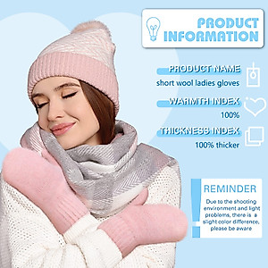 Hicarer 4 Pairs Women Mittens for Women Adult Winter Ladies Mittens Knitted Gloves Warm Fleece Mittens Double Wool Gloves, Black, White, Light Grey, Pink, about 3.9 x 9 inches