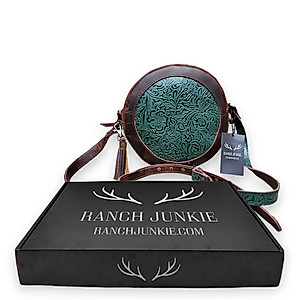 Canteen Crossbody Western Round Purse (Rancho Turquoise Embossed)