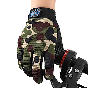 Accmor Kids Cycling Gloves, Kids Fishing Gloves, 4-10 Years Boys Girls Kids Sport Gloves, Breathable Non-Slip Full Finger Gloves for Child Cycling Climbing Riding Biking Outdoor Sports,Camo