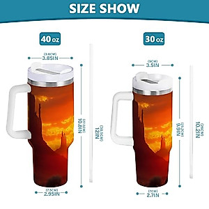 Jihqo Sunset Western Cowboys 40 oz Stainless Steel Vacuum Insulated Tumbler with Handle and Straw Lid, Leakproof Water Bottle Double Wall Travel Mug Coffee Cup, Cupholder Friendly