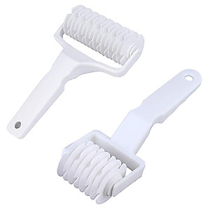 Set of 2 Lattice Roller Cutter Plastic Decorating Rolling Pin Dough Crust Pizza Baking Hobbing Embossing Tool by EORTA for Pastry Pizza Pie Cookie Bread Craft, White
