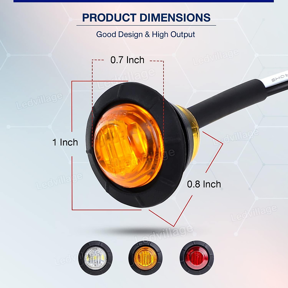 Ledvillage Pack of 30 3/4 Inch Mini Round 10 Amber + 10 Red + 10 White 3 LED Trailer Side Marker Button Lights Clearance Signal Lamp Boat Lorry Truck Pickup Bus 12V DC