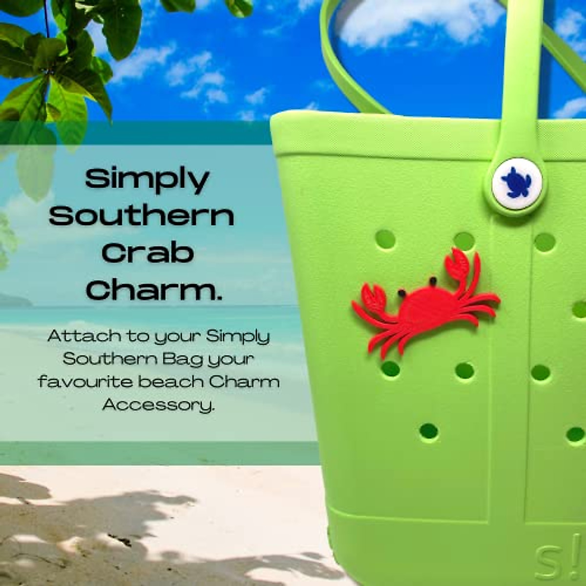 FRESHe BOGLETS - Simply Southern BEACH Charm Accessories - Decorative Charms perfect for your Tote Bag. - Multiple Charms (Crab Charm)