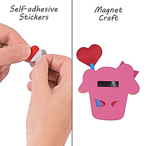 4E's Novelty Valentines Crafts for Kids Foam (Makes 12) Magnet Cupcake & Heart Cookie Kit Valentines Day Crafts for Kids Bulk for Classroom Home Activity