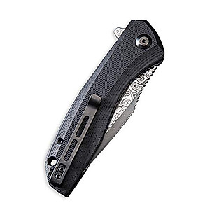 CIVIVI Knives Flipper Folding Knife Baklash with 3.5" Damascus Drop Point Blade and Black G10 Handles for EDC, Outdoor and DIY Activities C801DS