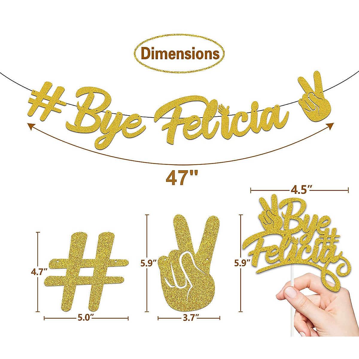 JUYRLE Bye Felicia Decorations,Bye Felicia Banner and Cake Topper,Gold Glitter Garland Party Supplies,Party Decoration Ideas for Going Away/Moving/Job Change/Relocating/Graduation/Farewell Party