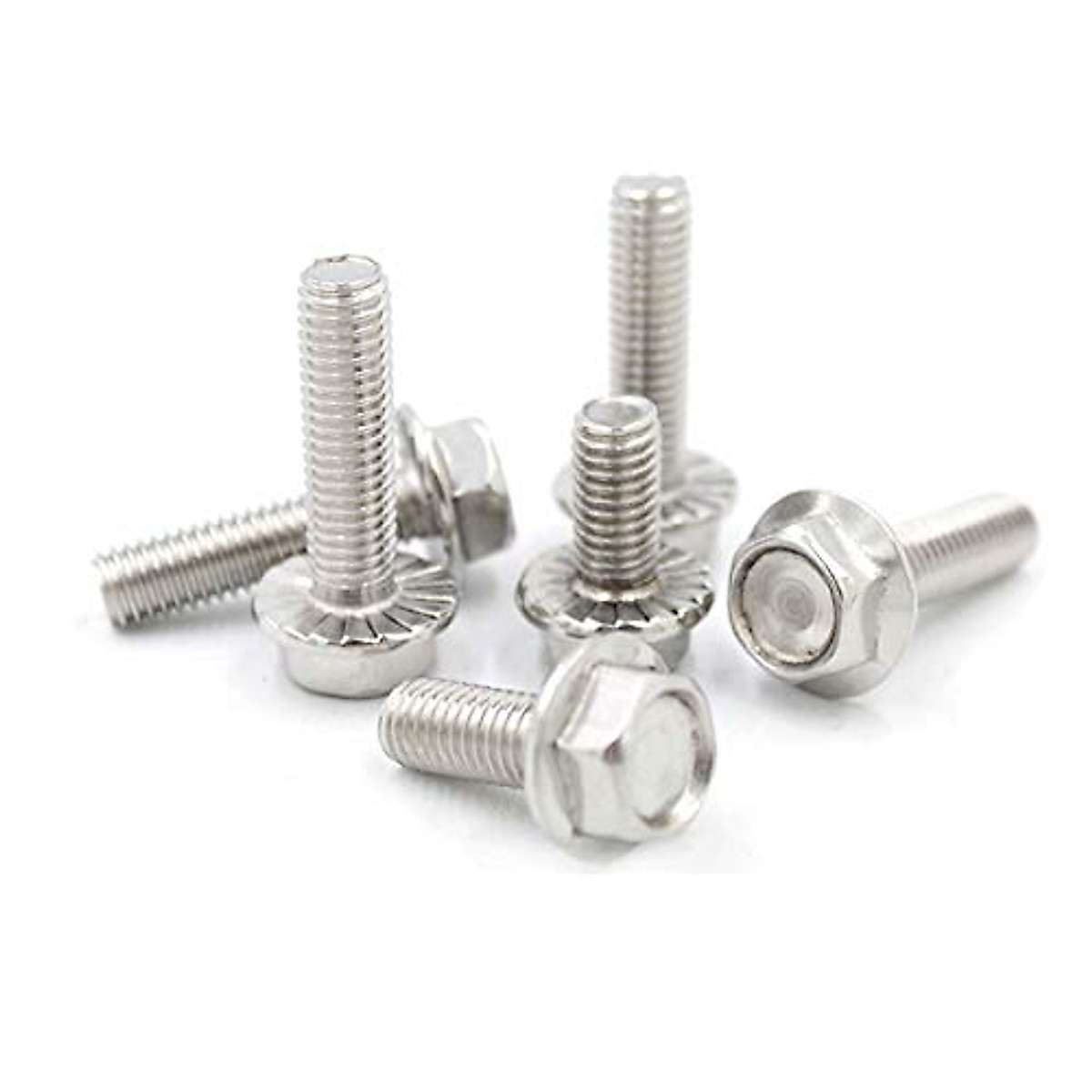 L-A M6-1.0 x 45mm Flanged Hex Head Bolts Hexagon Screws, Serrated Flange Hex Lock Nut, Fully Threaded, 304 Stainless Steel A2-70（10 Set）