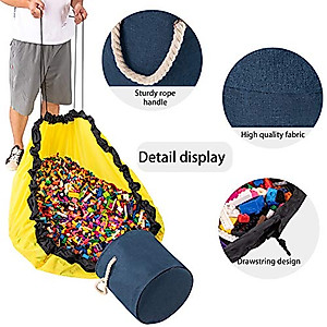 AFUOWER Toy Storage Basket Organizer and Play Mat for Kids with Durable Cotton Handles (Navy Blue)