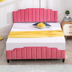 CECER Twin Size Bed Frame for Kids, Upholstered Platform in Linen Fabric, Strong Frame and Sturdy Slats Support, No Box Spring Needed, Easy Assembly (Princess, Twin)