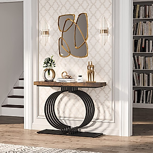 Tribesigns Modern Console Table with Metal Base, 40 inch Geometric Entryway Sofa Narrow Long, Industrial Accent for Living Room, Entryway, Hallyway, Entrance, Rustic Brown,(HOGA-JW0352)