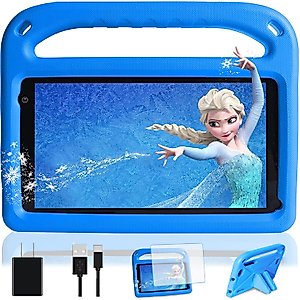 GOODTEL Kids Tablet Android 7 inch for Kids with 128GB Extended Memory, Installed Parental Control Mode Puzzle Game IPS HD Display, Toddler Tablet with Shock-Proof Case, Great Gift - Blue