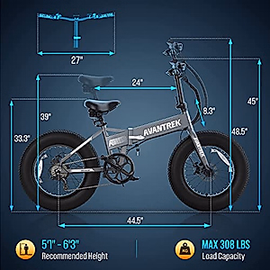 AVANTREK Cybertrack 200 Electric Bike Foldable 20"x4" Fat Tire Electric Bicycle, 1.5X Faster Charge, 500W Brushless Motor 48V/10Ah Removable Battery, Shimano 7 Speed - Silver