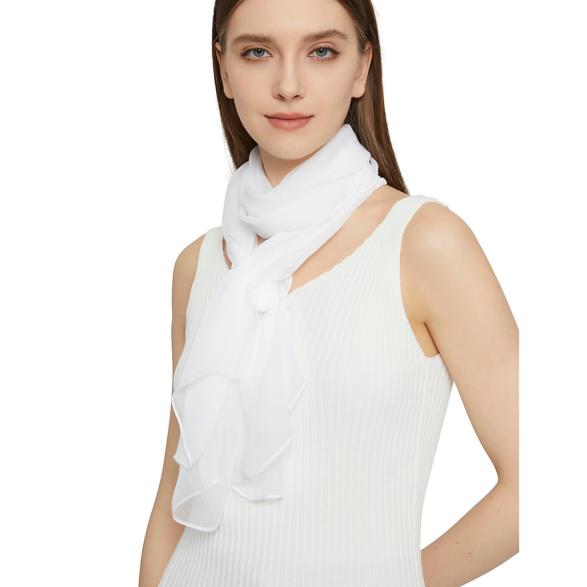 PANTONIGHT Long Chiffon Sheer Scarf For womens (073 white)
