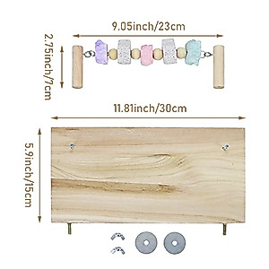Pet Wood Perch Platform Springboard with Mineral Stone Molar Toy for Chinchilla Guinea Pig Rat Parrot Bird
