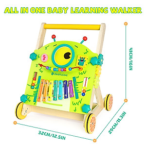 Wooden Baby Walker Baby Push Walker Sit-to-Stand Learning Walkers for Baby Toddlers Baby Walker Activity Center Toys Multifunctional Montressori Educational Toy for Boys & Girls