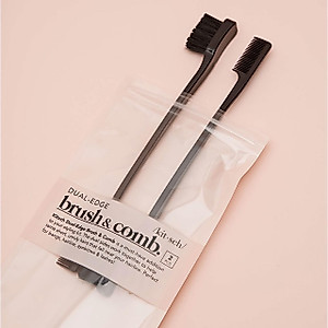 Kitsch Hair Edge Control Brush & Baby Hair Brush Comb Set, Double Sided Edge Fixer & Hair Styling Brush with Soft Nylon Bristles, Dual Edges for Grooming & Tame Flyaways, Combo Pack 2 Pieces (Black)