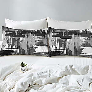 Feelyou Grey Black White Abstract Bed Sheets Set King Size Geometric Sheet Set for Kids Stripe Line Sheets with Deep Pocket Fitted Sheet Women Men Teens Ultra Soft Decor Modern Art Bedding Set