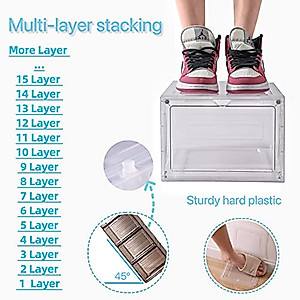 ZLLZUU Shoe Organizer Shoe Storage Boxes, 6 Pack Large Drop Front Shoe Boxes with Magnetic Door, Clear Plastic Stackable Shoe Containers (Black)