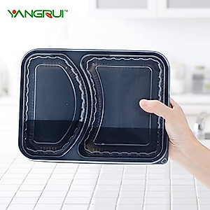 YANGRUI To Go Containers, 40 Pack (40 Trays + 40 Lids) 41oz 2 Compartment BPA Free Reusable Take Out Box Shrink Wrap Machine Washable Meal Prep Container