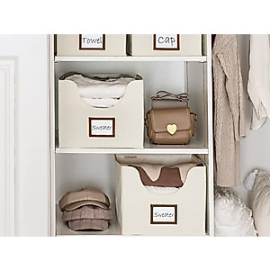 StorageWorks Closet Storage Bins, Open Front Cube Storage Bins with Cutout Window and 2 Handles, Foldable Fabric Clothes Organizer, Large, Beige, 2-Pack