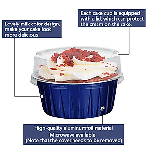 Desserts Foil baking Cups, 5 oz 100 pcs Reusable Cupcake Cups with Lids, Pie Ramekins, Pudding Cups Cake Pans for Wedding,Christmas,Kitchen,Birthday Party,Various Holiday Parties