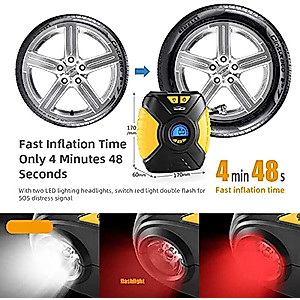 WindGallop Digital Car Tire Inflator Portable Air Compressor for Car Tire Pump Automatic 12v Electric Car Air Pump for Car Tires with Tire Pressure Gauge Valve Adaptors LED Light Yellow