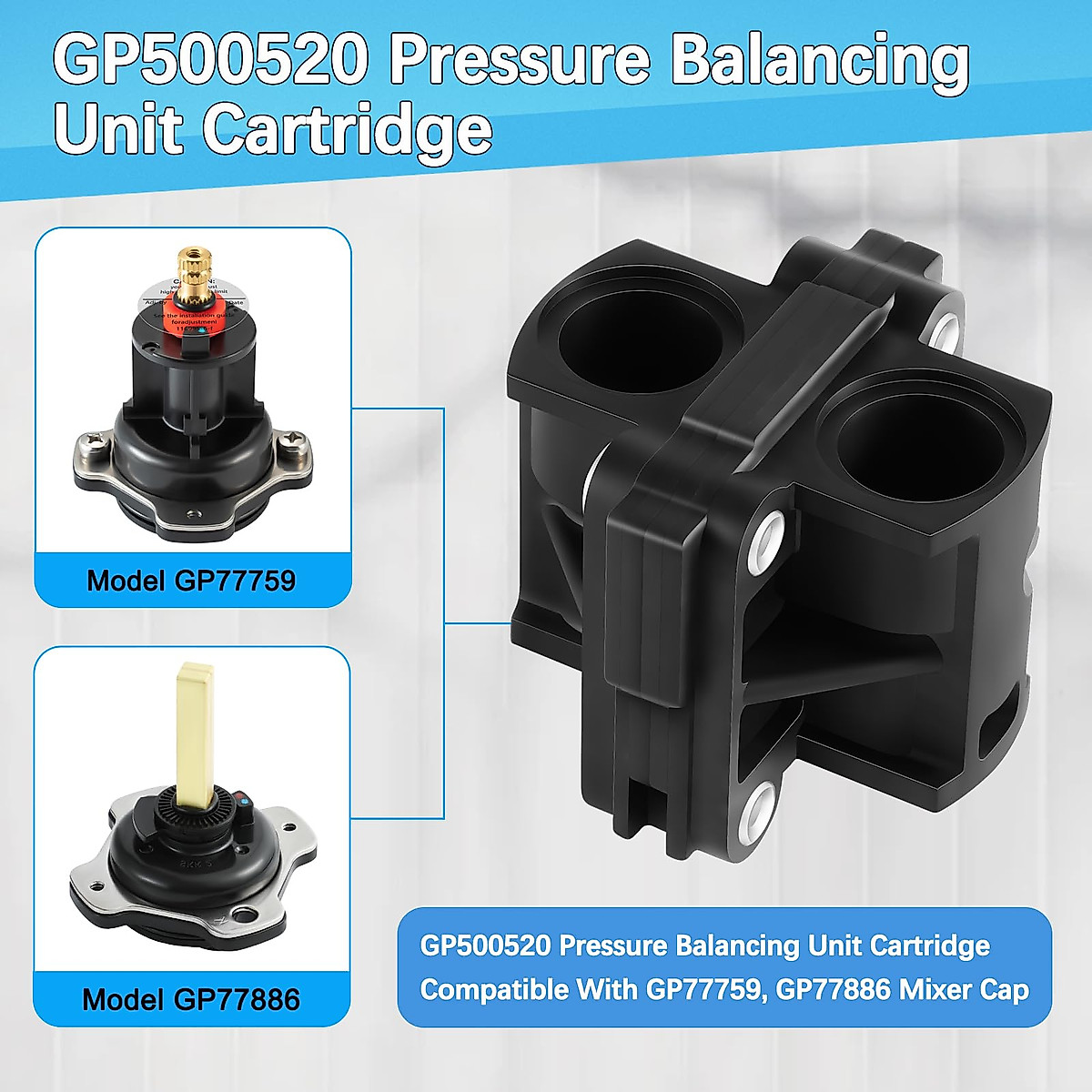 2 Pack GP500520 Pressure Balancing Unit Cartridge, Compatible with Kohler GP77759, GP77886 Shower Cartridge Replacement, for Rite-Temp and Single Handle 1/2" Pressure Balancing Shower Faucet Valve