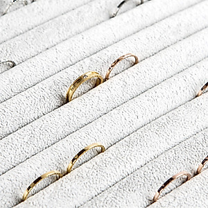 Frebeauty Rings/Earrings Organizer Tray with Clear Lid 10 Slots Velvet Drawer Insert Jewelry Storage box with Glass lid Jewelry Display Case Showcase Gift for Girls Women (Grey, 10 Slots)