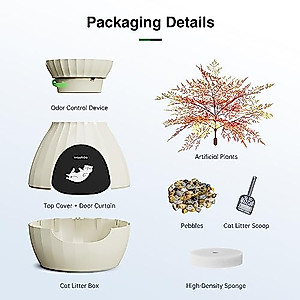 Plant Litter Box - Smart Odor Removal Sterilization - Hidden Litter Box Furniture for Indoor, Extra Large Cat Litter Box for Big Cats&Multiple Cats, Includes Artificial Plants, Door Curtain, Scoop