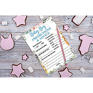 Baby Predictions & Advice Baby Shower, Little Bear Neutral Newborn Guessing Game , New Parent Message Advice Book Mommy Daddy to Be Keepsake Party Favor Supplies Decoration -30 Game Cards(bb012-yx17)