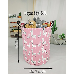 19.7" Round Canvas Large Clothes Basket Laundry Hamper with Handles,Waterproof Cotton Storage Organizer Perfect for Kids Boys Girls Toys Room, Bedroom, Nursery,Home,Gift Basket(alpaca)