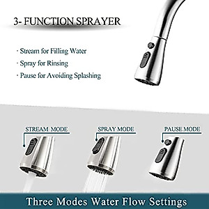 Kitchen Faucets with Pull Down Sprayer, SAMRI High Arc Single Lever Single Handle Stainless Steel Brushed Kitchen Sink Faucets with Pull Out Sprayer and Brass Valve, for Kitchen RV Bar Sink