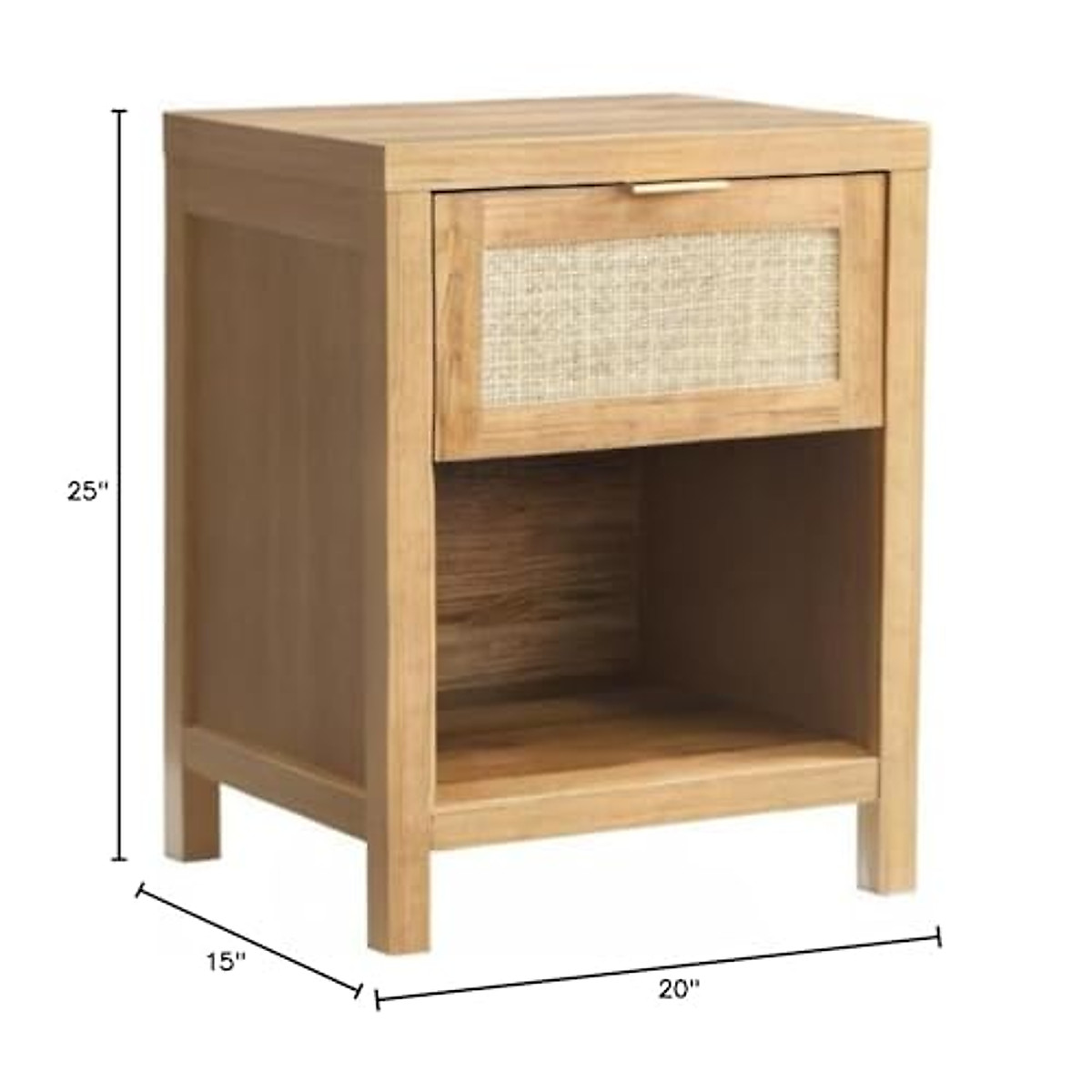 SICOTAS Rattan Nightstand Set of 2 - Farmhouse Night Stand with Drawer and Storage Shelf - Boho Bedside Table End Table Side Table Accent Table for Bedroom Living Room