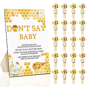 Unittype 51 Pcs Don't Say Baby Shower Game Supplies Include Bee Theme Baby Shower Sign and 50 Mini Bee Clothespins for Boys Girls Gender Reveal Baby Shower Prizes Game