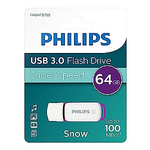 PHILIPS High Speed 64GB Flash Drive, Snow Edition USB 3.0 - White/Purple, 100MB/s
