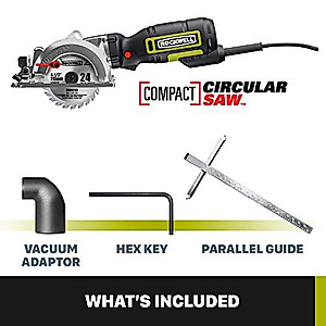 Rockwell 4-1/2” Compact Circular Saw, 5 amps, 3500 rpm, with Dust Port and Starter Kit– RK3441K , Black