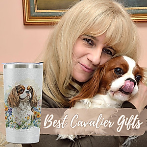 Onebttl King Charles Cavalier Gifts for Women/Men, Unique 20oz Cavalier Glitter Tumbler with Lid and Straw, Cavalier King Charles Spaniel Gifts for Birthday, Christmas