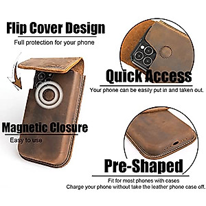 Topstache Leather Phone Holster,Samsung S22 Plus Belt Holder, Case for Belt,Universal Phone Pouch with Belt Clip for iPhone 13 Pro Max/14 Pro Max, Flip Cellphone Cases