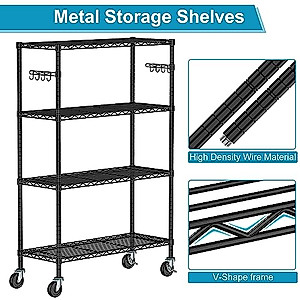 4 Tier Wire Shelving Unit with Wheels, Storage Rack Shelves Heavy Duty Metal Shelves, Commercial Steel Wire Shelving Storage Shelf Organizer for Kitchen Garage Warehouse Office (36W x 14D x 57H)
