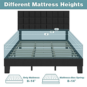 Lifezone King Bed Frame with Headboard Upholstered Bed Frame with Linen Tufted Headboard,Ship in 2 Boxes,Wood Slats Support,No Boxing Needed,Heavy Duty Feet,Easy Assembly, Dark Grey