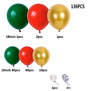DIY Balloon Arch Kit Red Green and Gold Balloon Garland for Birthday Baby Shower Wedding Graduation Christmas Party Decoration