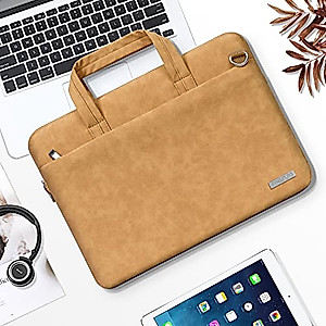 MOSISO Laptop Shoulder Bag Compatible with MacBook Pro 16 inch 2022 2021 M1 Pro/Max A2485/2019-2020 A2141,15-15.6 inch Notebook,Waterproof PU Leather Carrying Sleeve with Front Pocket&Belt, Brown