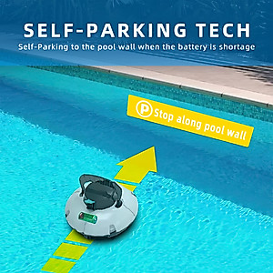 Yoyomax Cordless Robotic Pool Cleaner, Auto Dock Self Parking w/Dual-Drive Motors, Lightweight, IPX8 Waterproof, Perfect for Above-Ground/In-Ground Flat Pools up to 40FT (Lasts 60 Mins) White